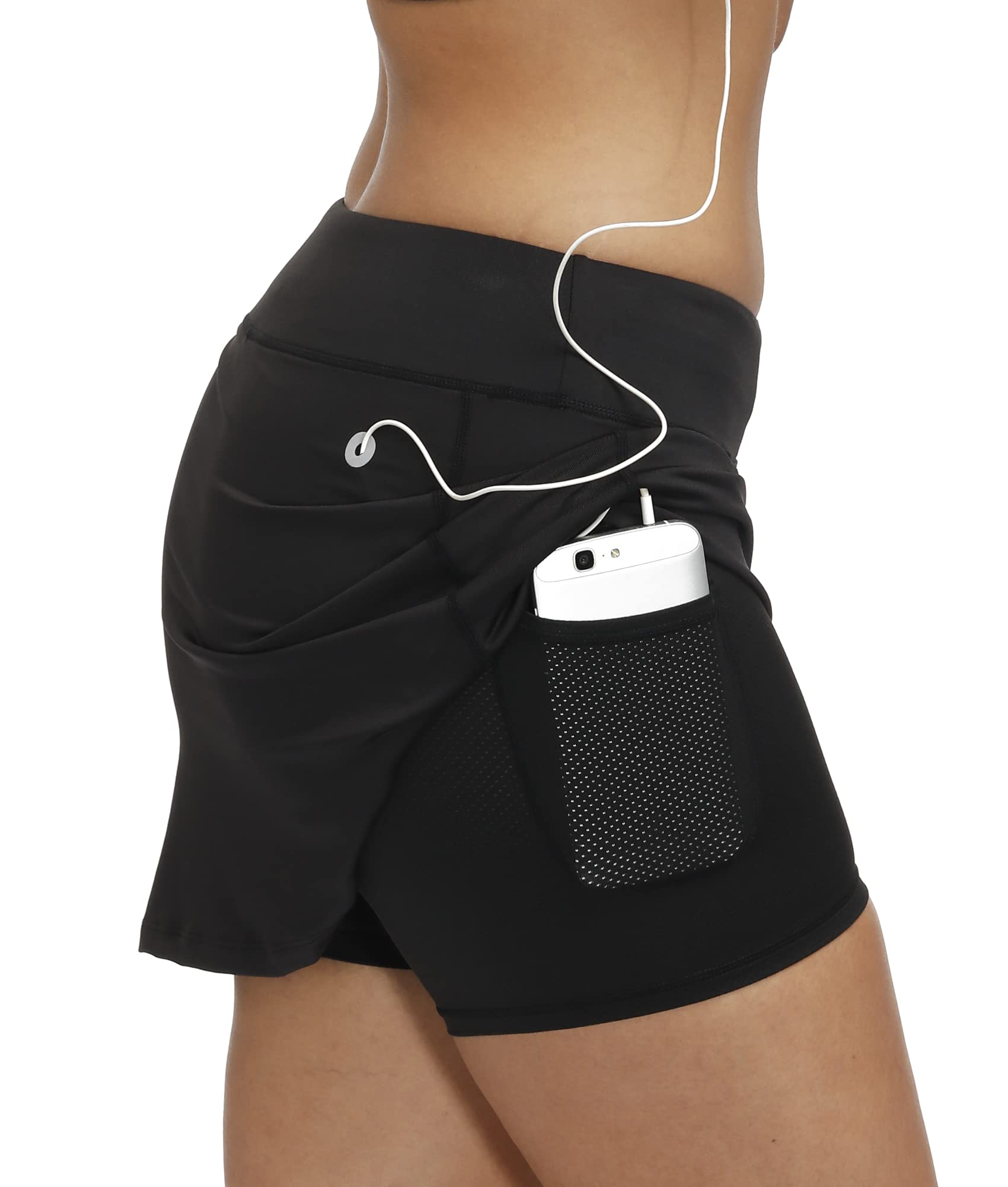 3AXE Women's Tennis Skorts with Inner Shorts Pockets Lightweight Active Skirts for Golf Sports Running Dress Black Medium
