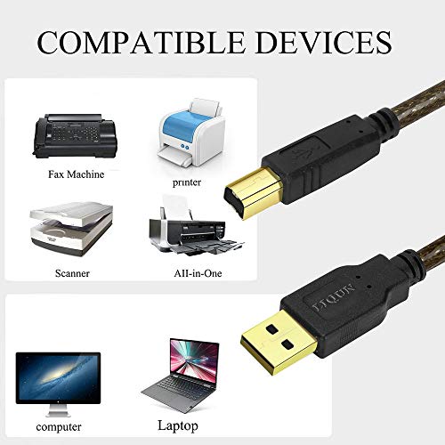 Printer Cable 25 Feet USB 2.0 Type A Male to Type B Male Printer Scanner Cable High Speed USB A to B Cable Compatible with HP, Canon, Brother, Epson, Xerox, Samsung etc