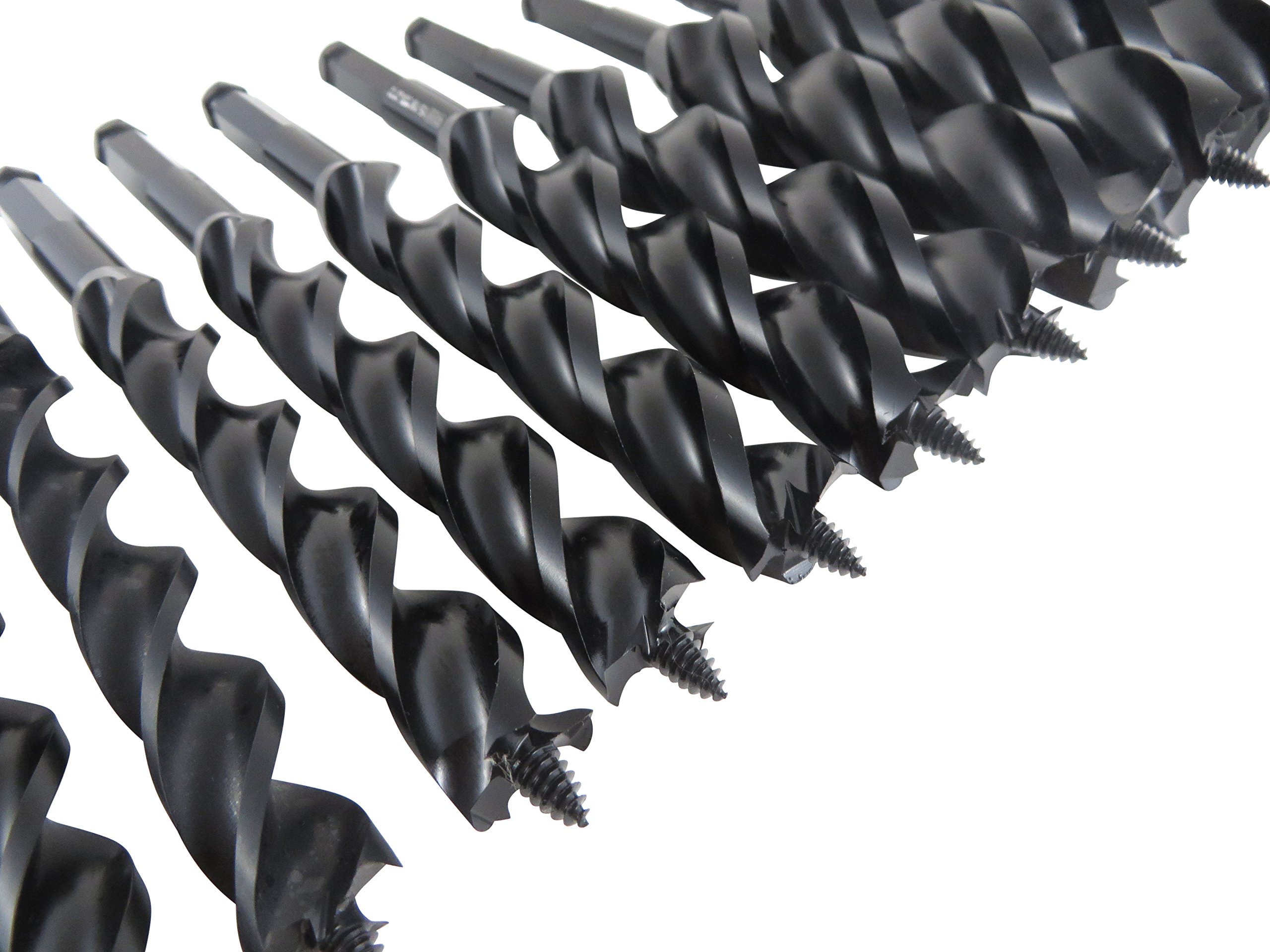 WoodOwl 15 Piece Set with 3/8" to 1-1/2" by 1/8ths x 7-1/2” Long Ultra Smooth Tri Cut Auger Hand Brace Boring Bit PTEE coated 09703-09719