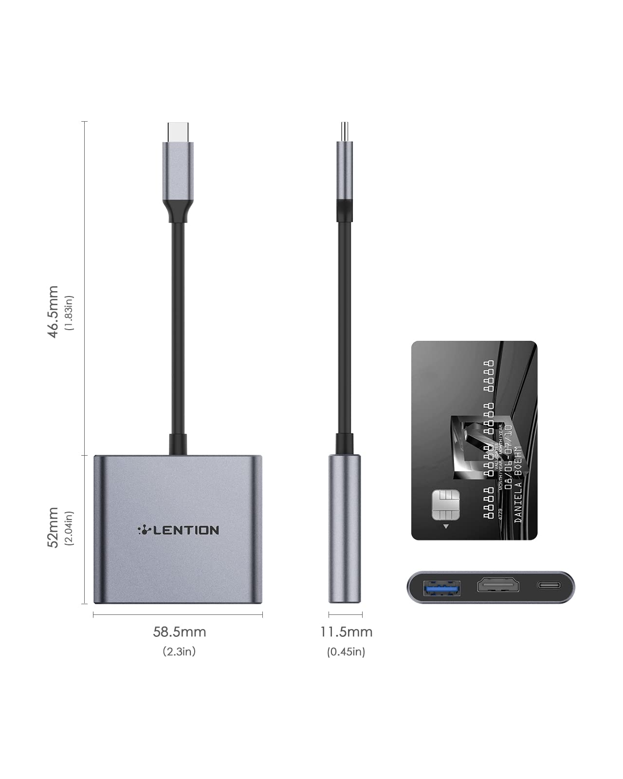 LENTION 3-in-1 USB C Hub with 100W Power Delivery, USB 3.0 & 4K HDMI for 2023-2016 MacBook Pro, New Mac Air/Surface/Chrome/Steam Deck, More, Stable Driver Adapter (CB-C14, Space Gray)