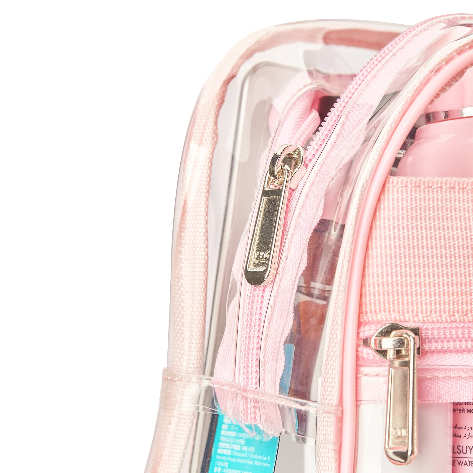 Premium Large Clear Makeup Cosmetic Toiletry Organizer Bag, Clear Tote Bag Stadium Approved, Mini Clear Purse for Gym, Work, Travel or Concert (Pink)