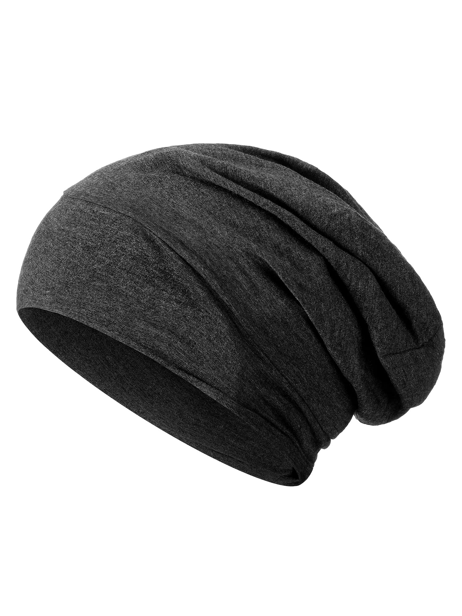 2 Pieces Satin Lined Sleep Cap Slouchy Beanie Sleeping Cap Night Skull Cap for Women Girls Black, Dark Grey