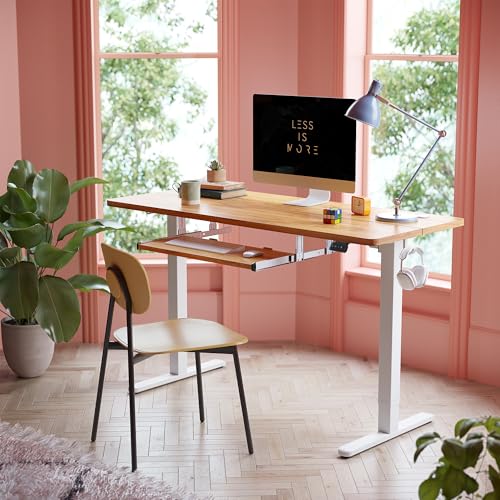 FEZIBO Standing Desk with Keyboard Tray, 55 × 24 Inches Electric Height Adjustable Desk, Sit Stand Up Desk, Computer Office Desk, Light Rustic