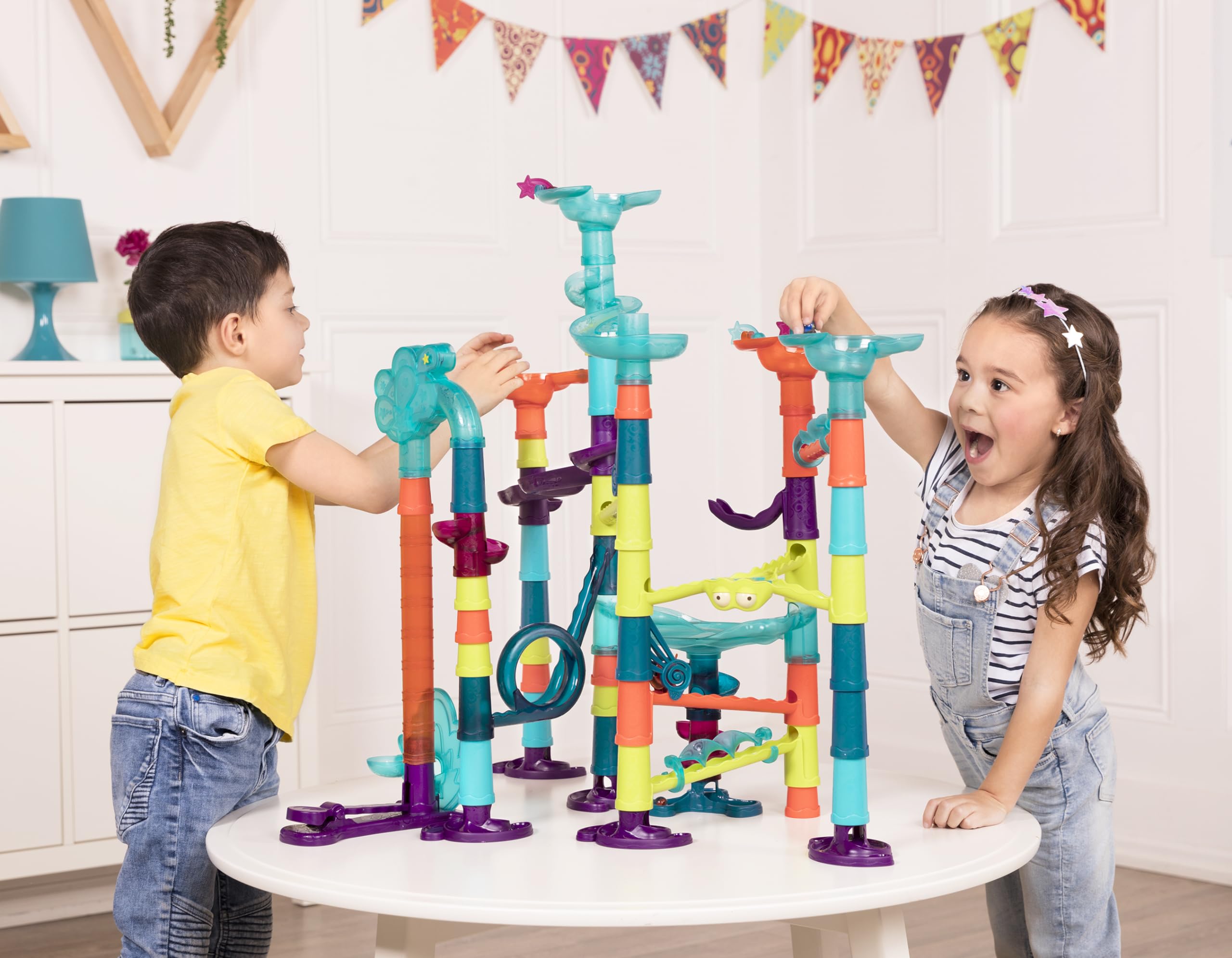 B. toys- Marble Run Toy Set- Developmetal STEM Toy- 62 Piece Educational Building Toy with Lights & Sound- 3 Years +