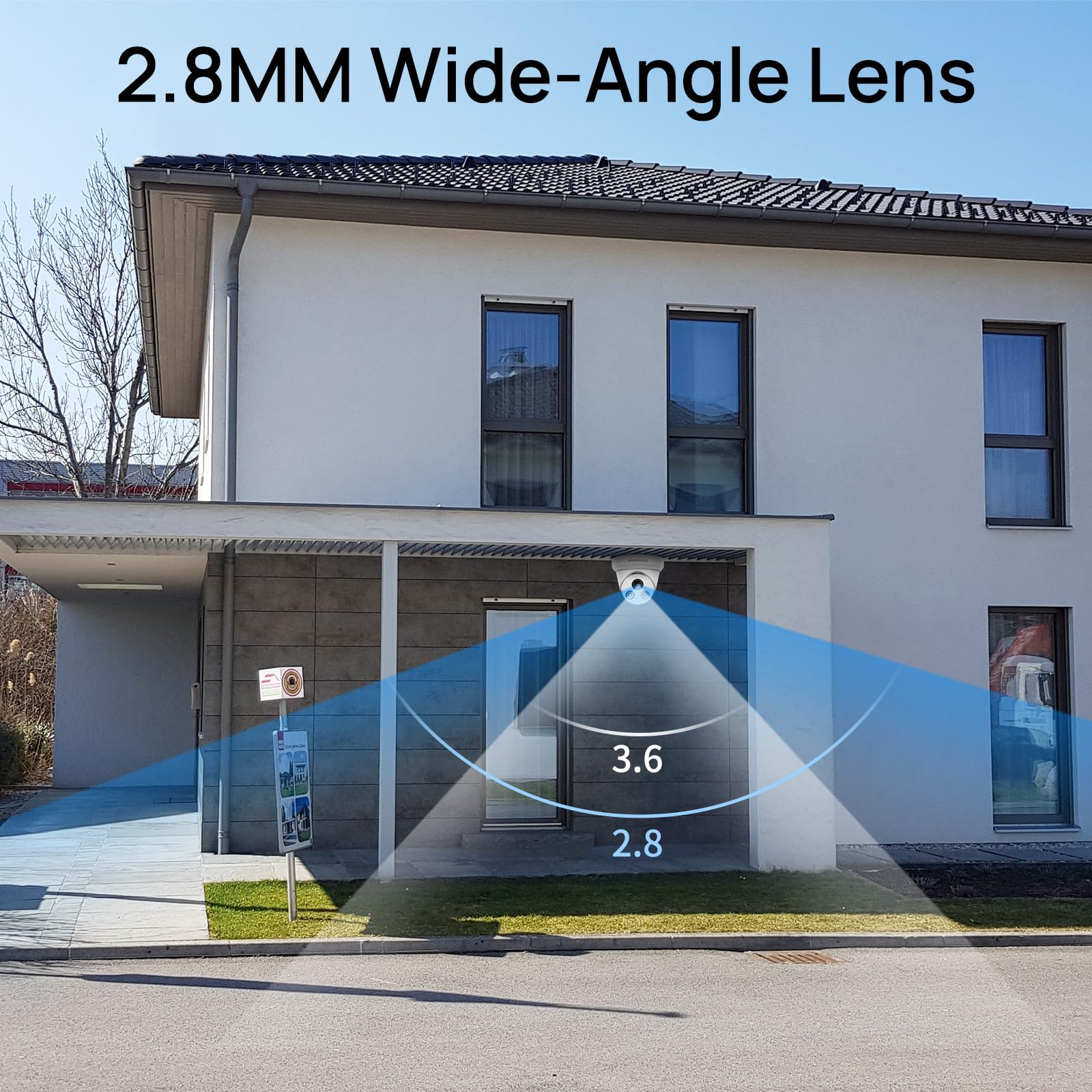 PANOEAGLE 5MP PoE IP Full Color Camera with Human&Vehicle Detection, 2.8mm Fixed Lens, 98ft Color Night Vision F1.0,24 Hours Full Time Color,Build-in Mic, WDR,IP67 Outdoor, 5MP@30fps