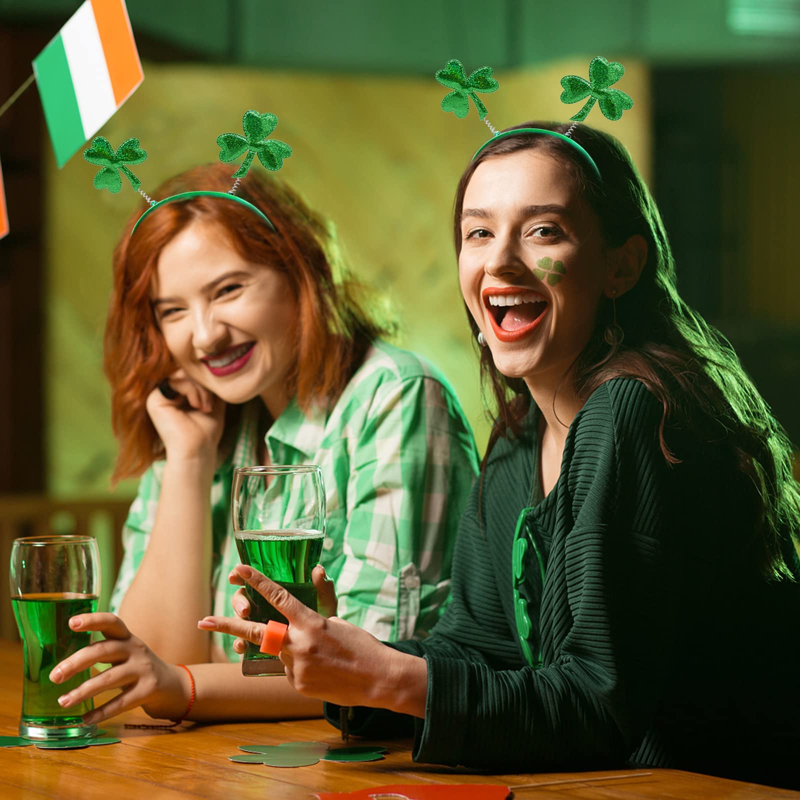 2 Pieces St Patrick's Day Shamrock Headbands Green Clover Plain Hair Hoops Band Head Boppers Irish Party Costume Accessories