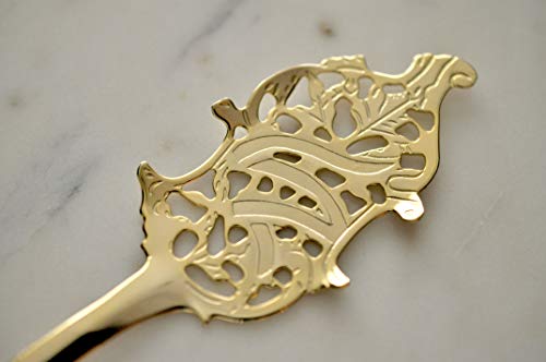 Wormwood Leaf Absinthe Spoon, Gold-Plated and 10 Sugar Cubes (5 packets) by Bonnecaze