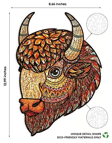 Wooden Jigsaw Puzzles for Adults and Kids Unique Shaped Jigsaw Puzzles Premium Gift Box - American Buffalo EAGLEWOOD
