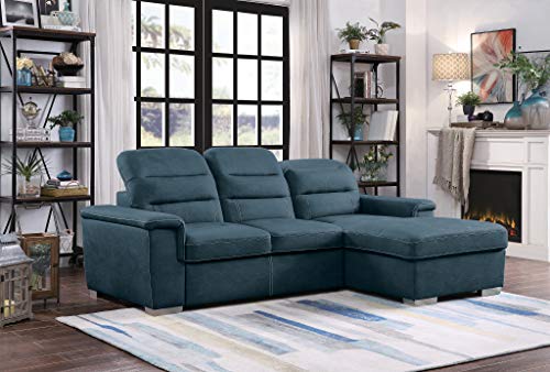 Homelegance Sleeper Sectional Sofa with Storage, Blue