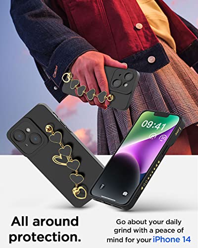 AICase iPhone 14 Case for Women with Full Camera Lens Protection and Hand Strip Loop, Silicone Heart Girly Cute Side Soft Slim Shockproof Protective Cover for iPhone 14 6.1 inch-1