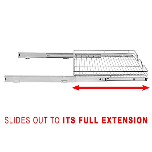 Hold N' Storage Pull Out Cabinet Drawer Organizer, Heavy Duty-with 5 Year Limited Warranty- Slide Out Shelves, -17βW x 21βD - Requires at Least a 18-1/4β Cabinet Opening, Steel Metal, Chrome Finish