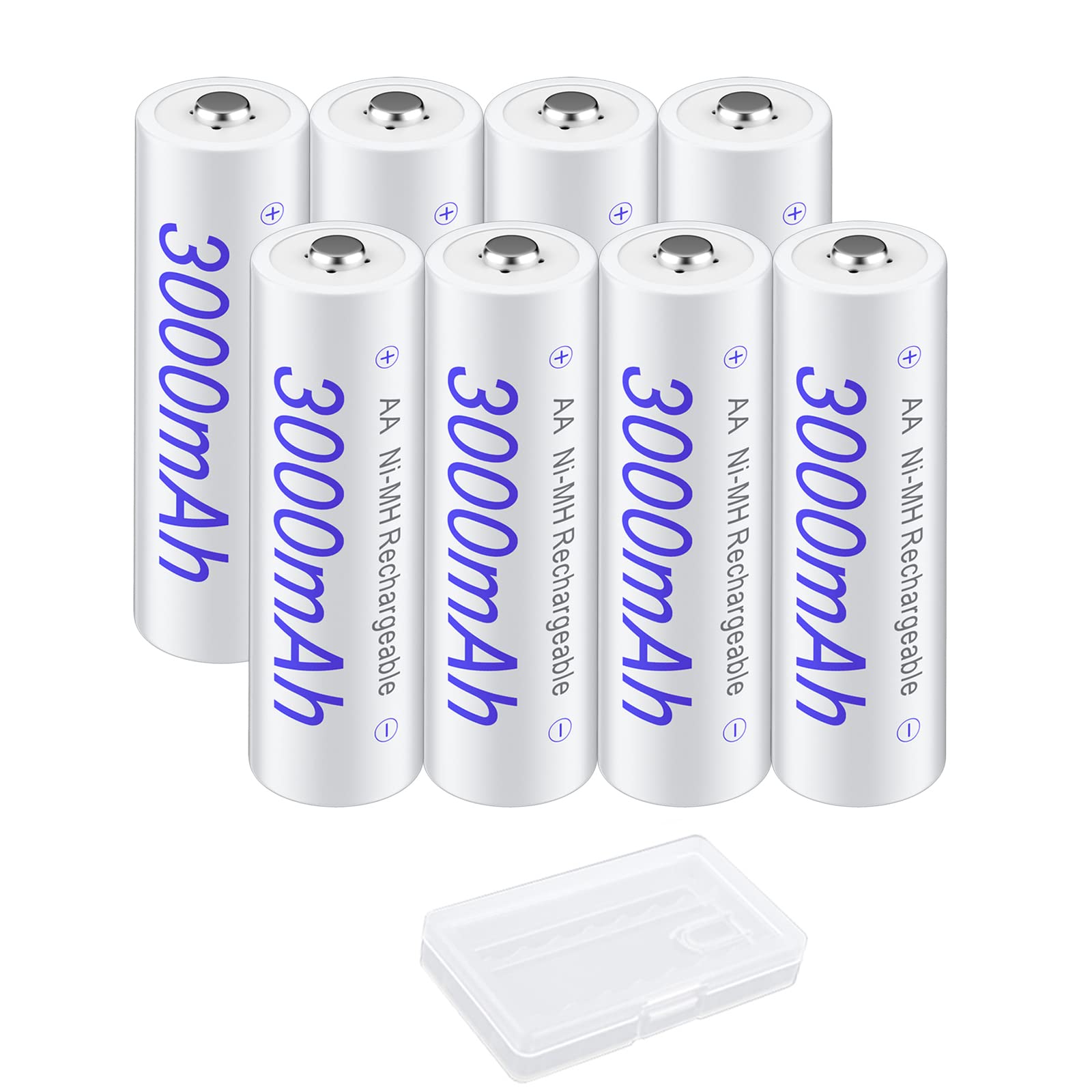 8 Pack High Capacity 3000mAh AA Rechargable Batteries,1.2V NiMH High Performance Pre-Charged Long Lasting Double A Battery