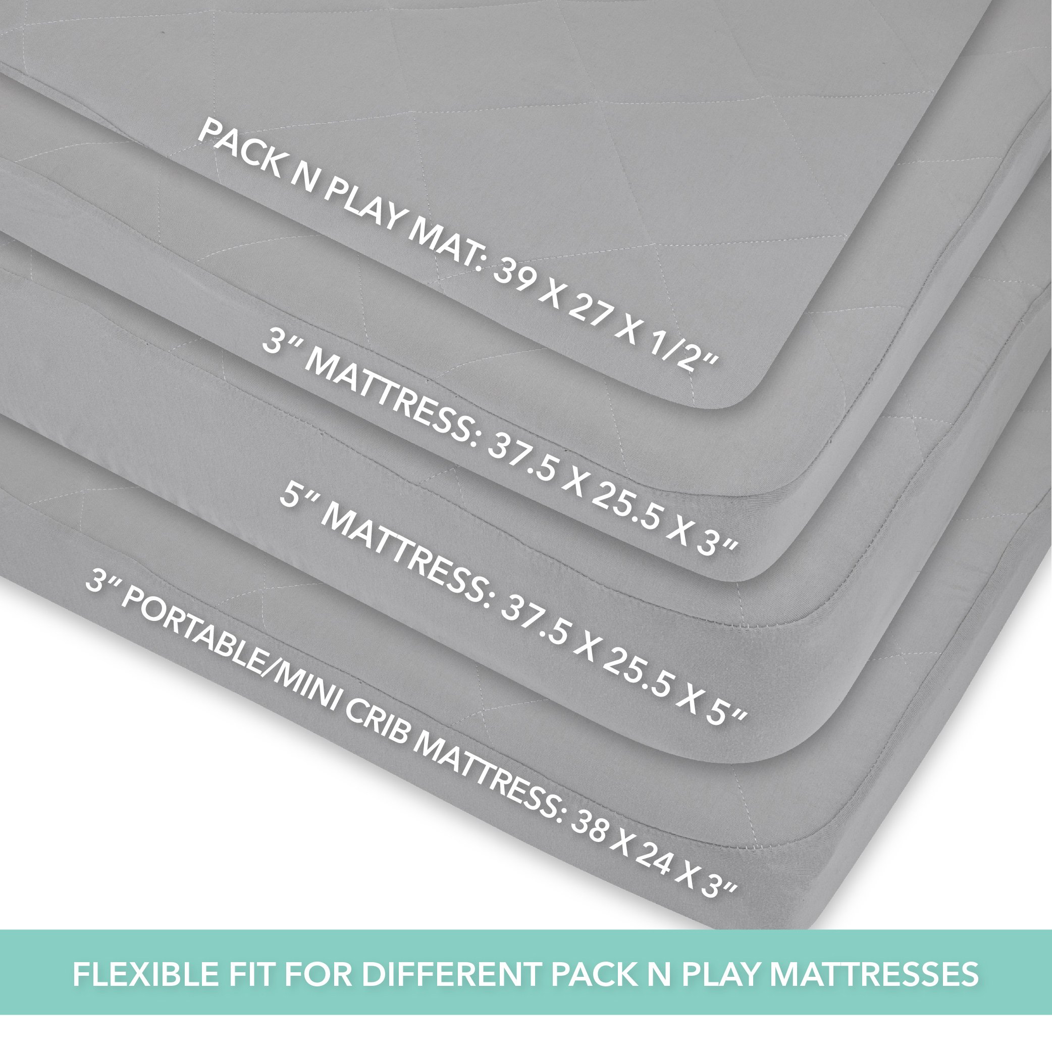 Ely's & Co. Patent Pending Waterproof Cotton Quilted Pack n Play Sheet | Mini Crib Sheet | All in one Mattress Pad Cover and Cozy Sheet, Grey