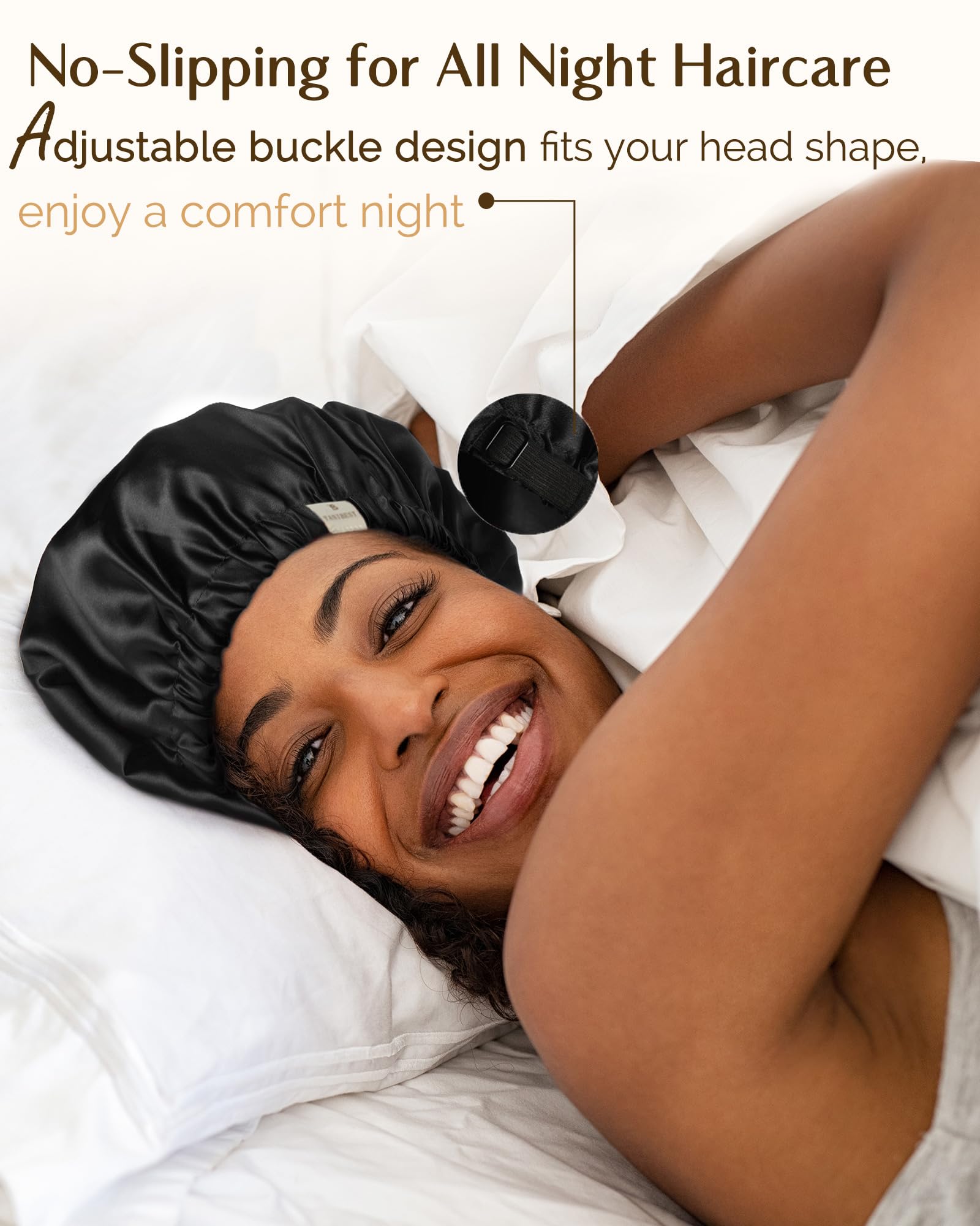 YANIBEST Satin Bonnet for Sleeping, Hair Bonnets for Women and Men, Double Layer Ajustable Silky Bonnet for Curly Braids Hair