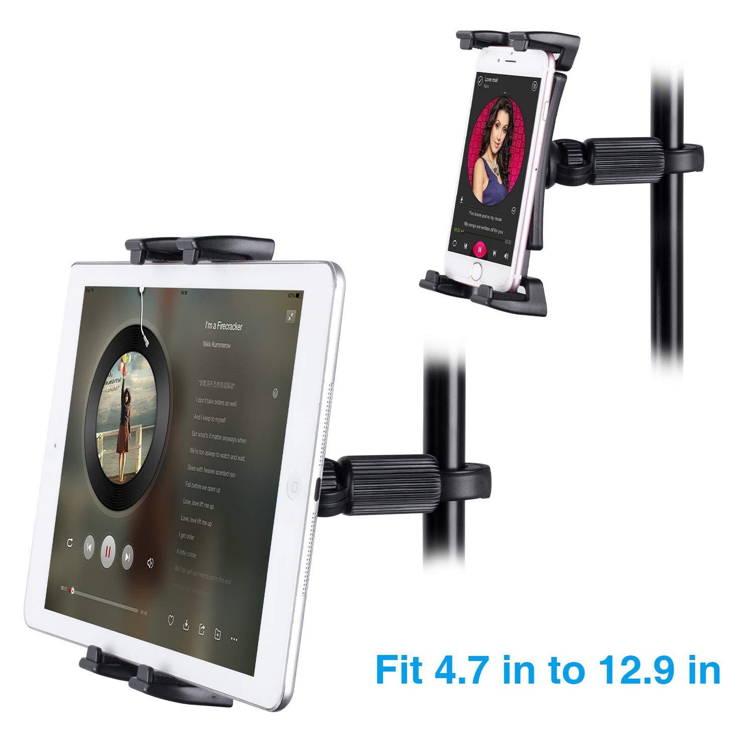 JUBOR Tablet Mounts for Microphone Stands, Microphone Tablet Holder, Mic Music Stand for iPad, iPad Pro, iPad Air, iPad Mini, 2, 3, iPhone, Smartphone 4.7-12.9" Tablets