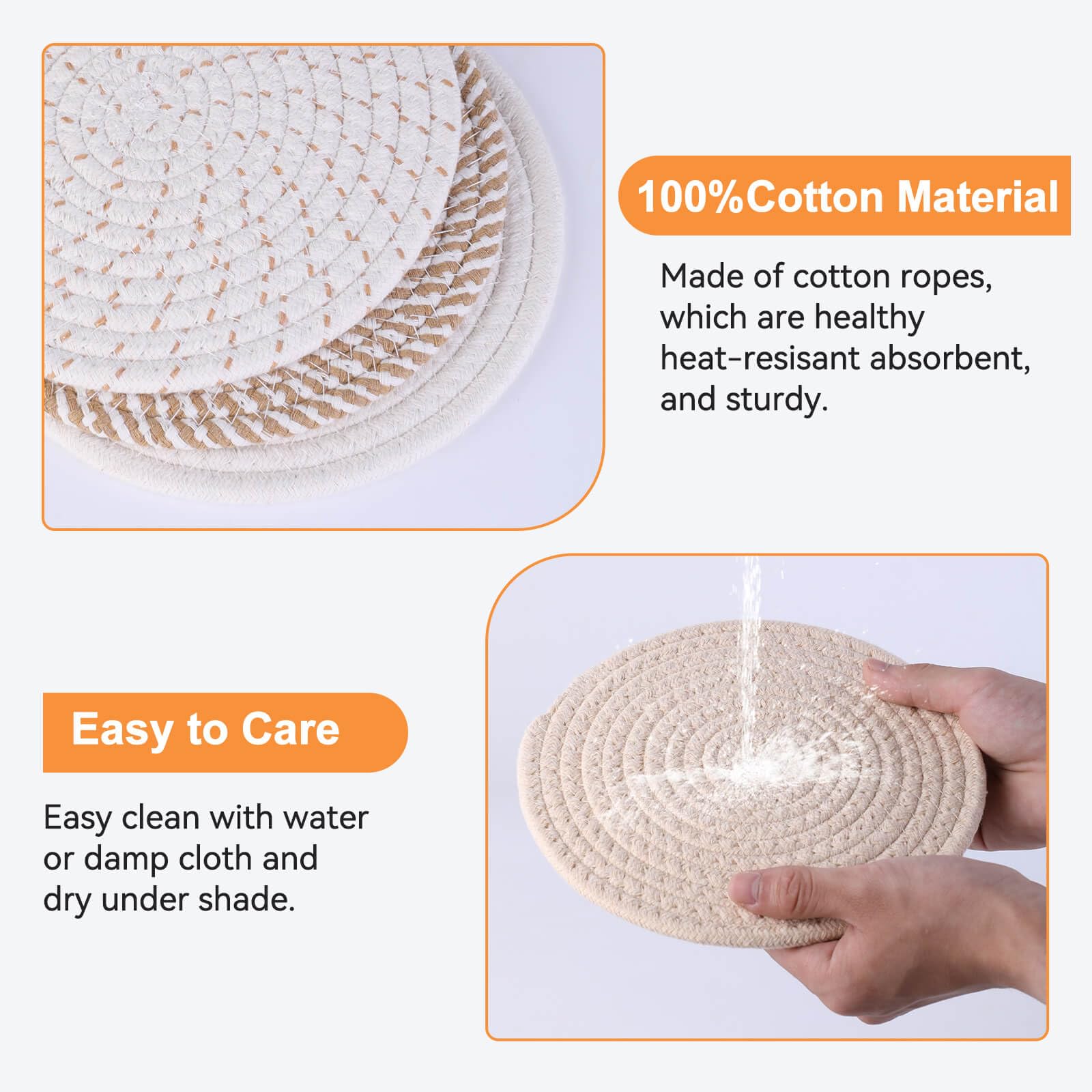 8 Inch Trivets for Hot Dishes, Pot Holders for Kitchen, 6 Pcs Heat Resistant Hot Pads with Storage Basket, Hot Plate Mats for Kitchen Countertops, Table, Home Essentials, Farmhouse Decor (Brown)