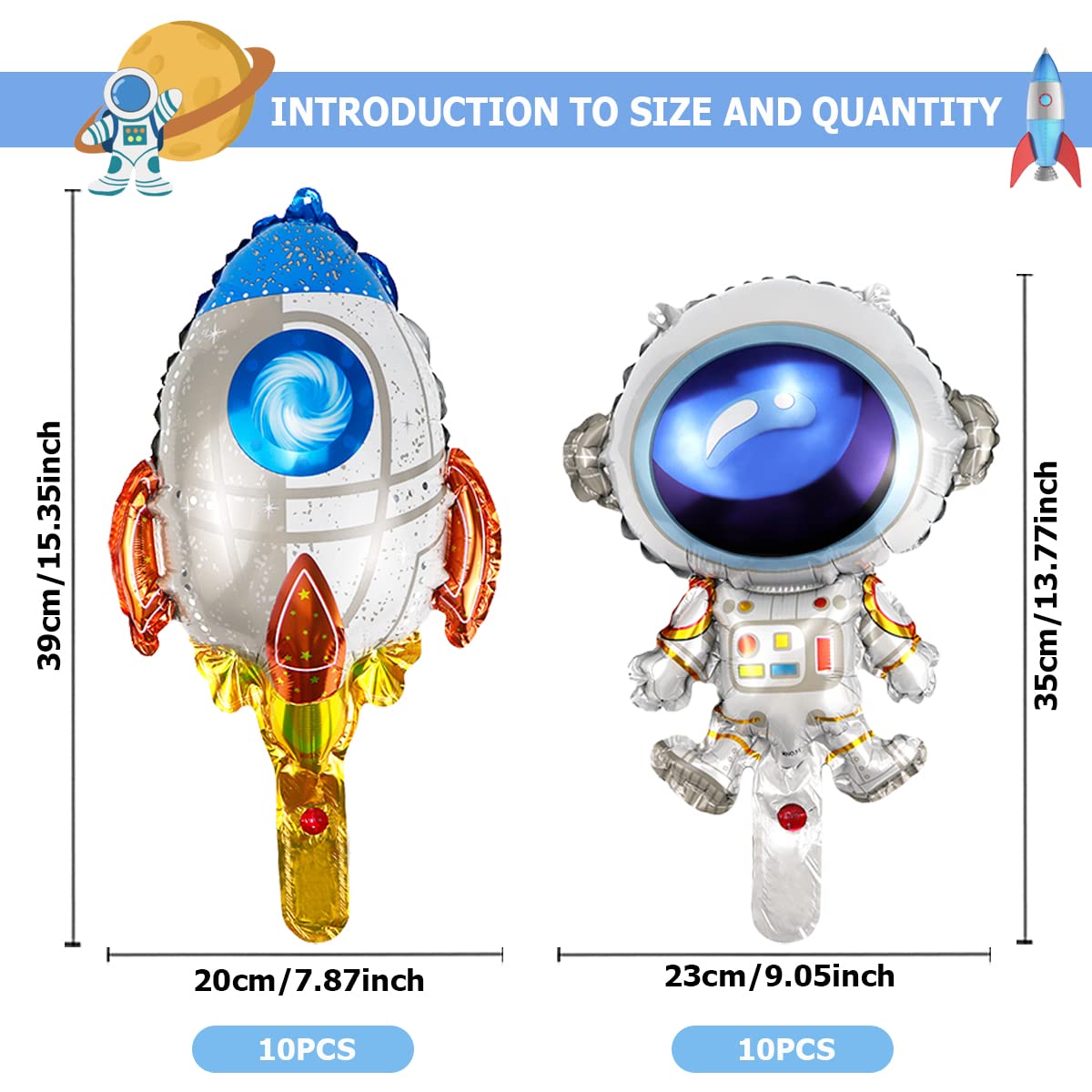 20Pcs Astronaut Aluminum Foil Balloons Outer Space Balloons Decoration for Outer Space Theme Party Kids Birthday Party Supplies Baby Shower