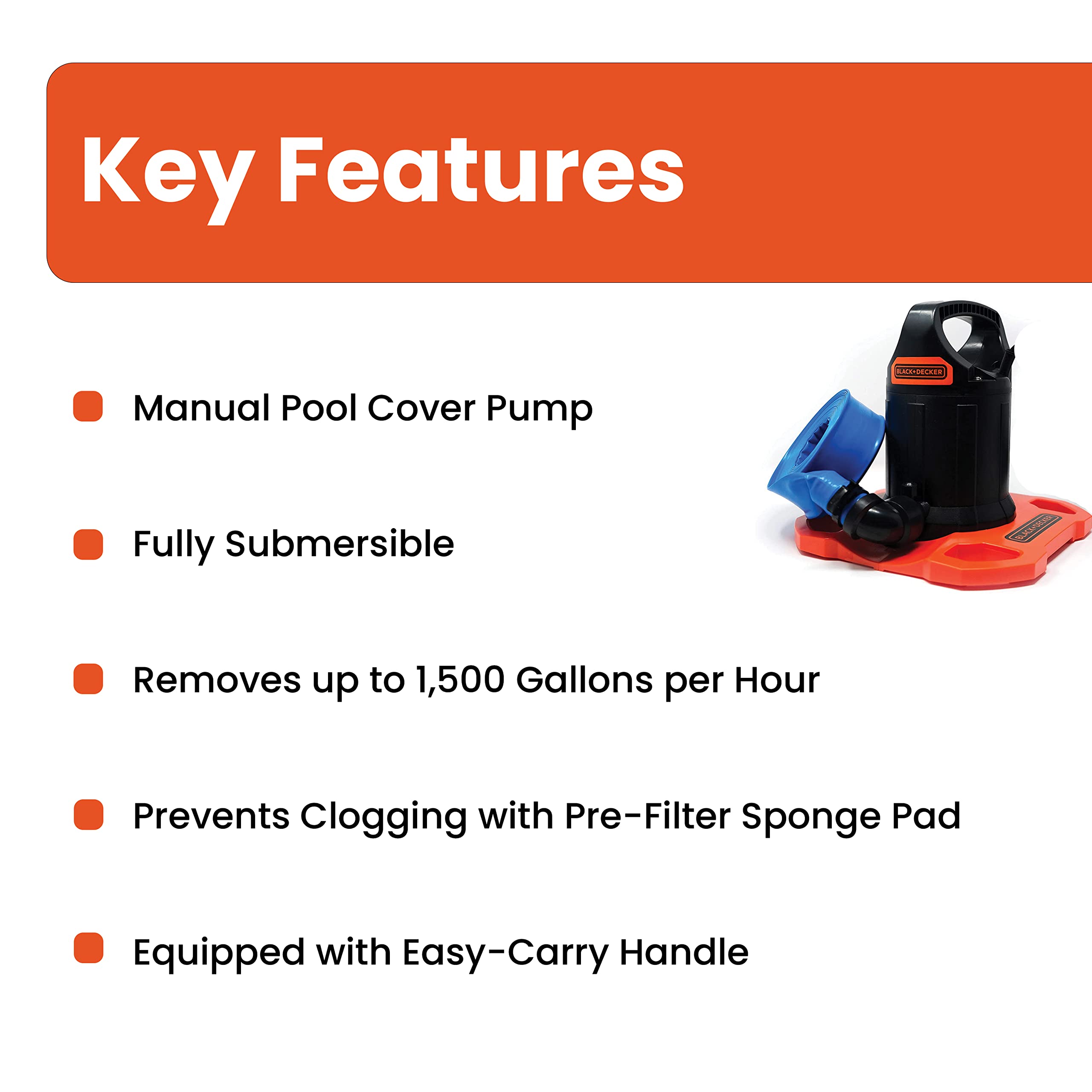 BLACK+DECKER Swimming Pool Cover Pump, 1500 GPH Manual