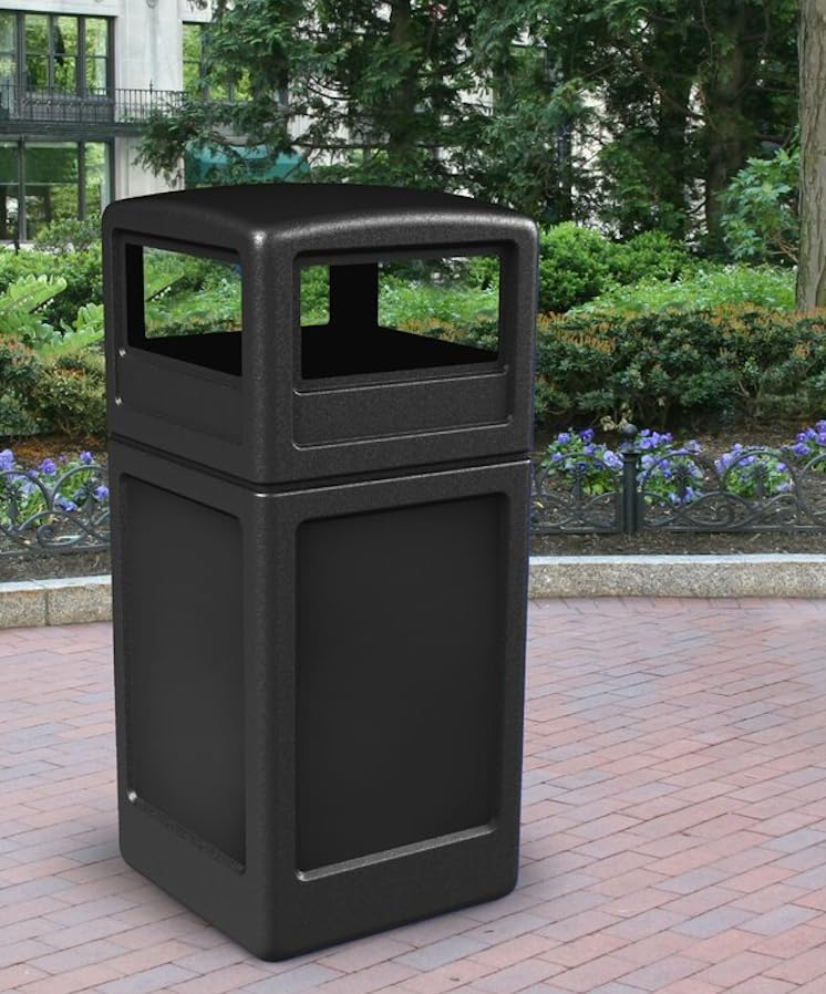 42 Gallon Square Black Waste Container and Dome Lid Set | Exterior Trash Can | Outdoor Trash Can with Lid | Trash Bin for Outdoor | Decorative Trash Can with Lid | Compost Trash Recycle Bin