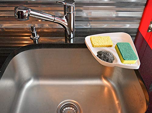 HOME-X Sponge Holder Kitchen Decor, Triangle Sink Corner Shelf - Storage Rack Suction Cup Holder Organizer for Dish Cloth Sponge Soap Cleaning Brush (White)