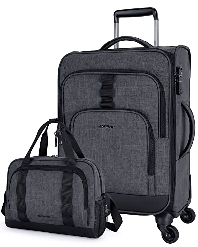 BAGSMART 2 Piece Luggage Sets, Expandable 20 inch Carry on Luggage Airline Approved, Lightweight Carry on Suitcase with Spinner Wheels, Family Travel Suitcase Set with Duffle Bag