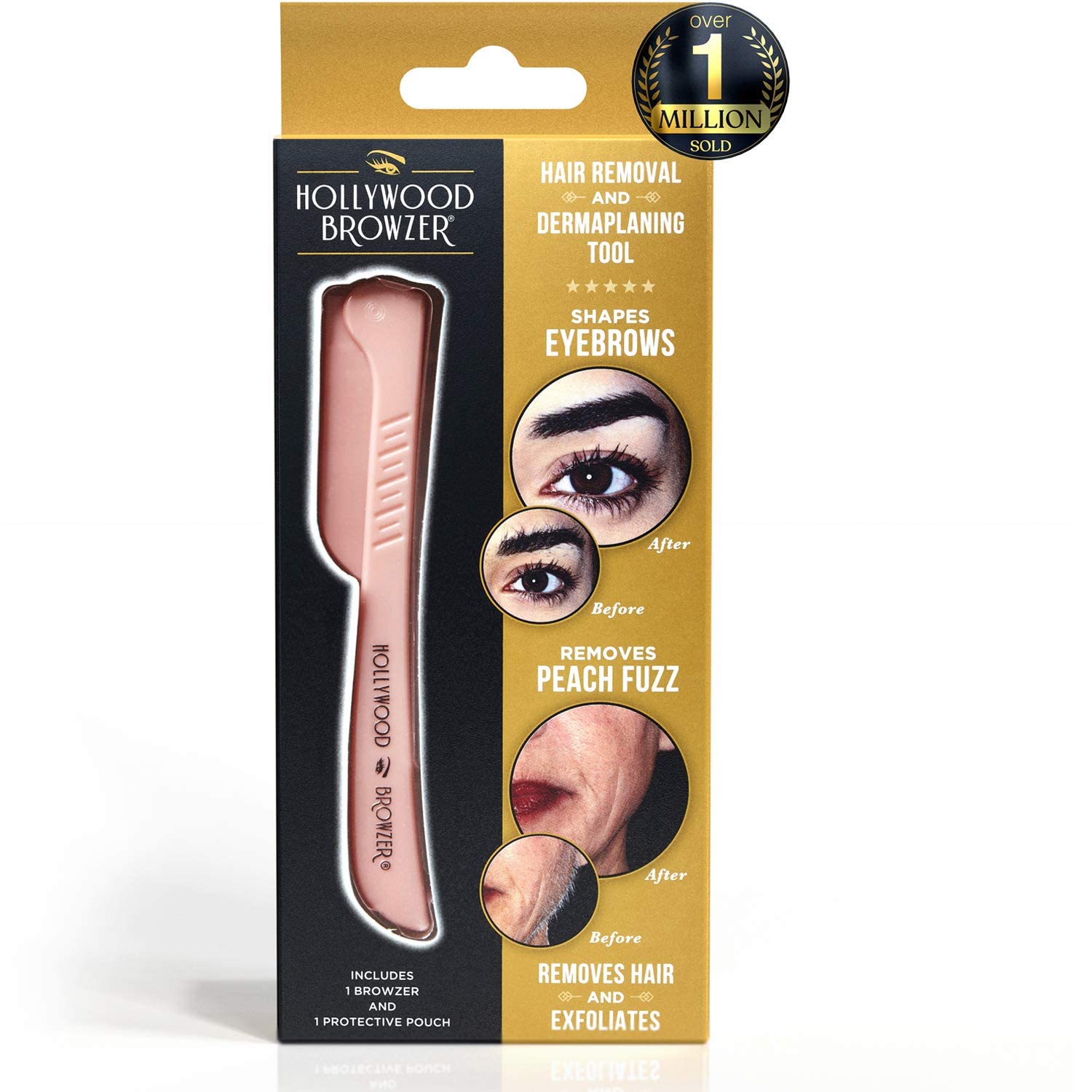 Hollywood Browzer Rose gold Dermaplaning Face Blade for Men and Women - Protective Pouch Included - Eyebrow Shaping | Removing Unwanted Hair | Dermaplaning | Exfoliation