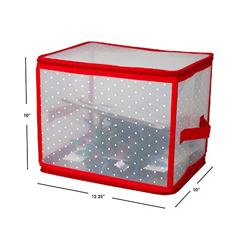 Home Basics Textured Polka Dot Christmas Light Bag Seasonal Holiday Clear Transparent Storage for Easter, 4th July, Fall, Halloween, Red