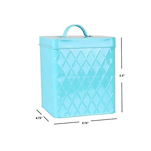 Home Basics CS47382 Tin Container for Kitchen Tea, Coffee, Sugar, Cookies, Food, Flour, Baked Goods & Laundry Storage, Small Canister with Cover, Turquoise
