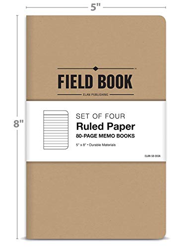 Elan Publishing Company Field Notebook / Journal - 5"x8" - Kraft - Lined Memo Book - Pack of 4
