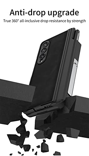 BAILI Samsung Galaxy Z Fold4 Leather Case with S Pen Holder & Screen Protector,Integrated Shell and Membrane Galaxy Z Fold4 Case,360° All-Inclusive Cover Attached Kickstand for Galaxy Z Fold 4 Grey