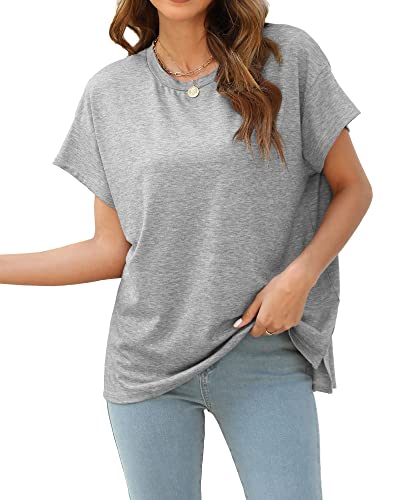Bosmeer Womens Summer Tops Oversized Short Sleeve Tshirts Dressy Casual Light Grey Large