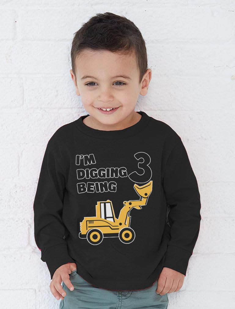 Bulldozer 3rd Birthday Shirt Boy I'm Digging Being 3 Long Sleeve Kids T-Shirt 3T Black