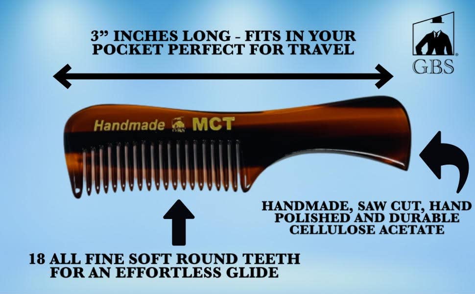 G.B.S Handmade Men and Women Comb Set- Pack of 3, Unbreakable Fine Toothed Mustache,Eyebrow Pocket Comb- Portable Pocket Size for Styling Beard & Hair anytime, Tortoise MCT DCT PCT Combs