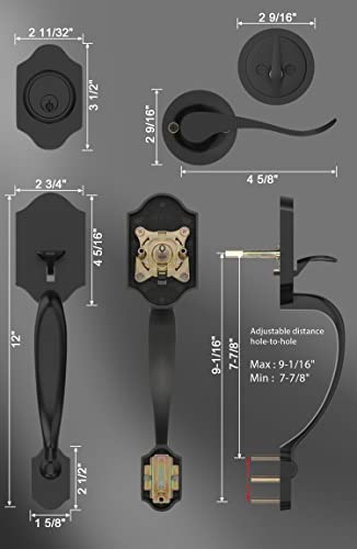 goldenwarm Front Door Handle and Deadbolt Set, Black Front Door Lock Set with Reversible Handle Lever, Classic Front Door Hardware, Single Cylinder Front Door Entry Lock, Front Door Handles and Locks