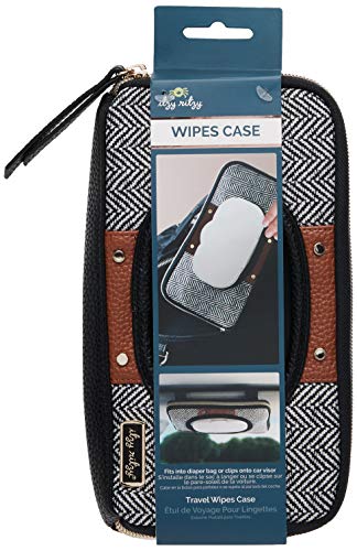 Itzy Ritzy Travel Wipes Case – Portable, Refillable Wipes Pouch Includes Removable Clips for Car Visor or Seat Back; Wipes Holder Perfect Diaper Bag & Travel - Holds Up to 64 Wipes (Coffee & Cream)