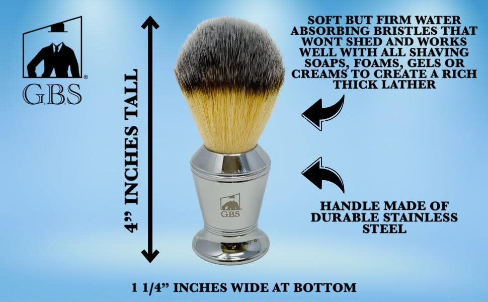 G.B.S Stainless Shaving Soap Bowl, Synthetic Stainless Brush, Luxurious Classy Modern Finish, 3 Pieces