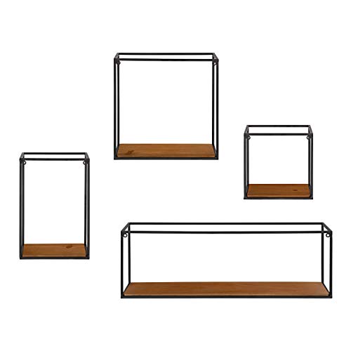 Kate and Laurel Mallory Modern Floating Wall Shelves, Set of 4, Rustic Brown and Black, Modern Farmhouse Accent Shelves for Storage and Display