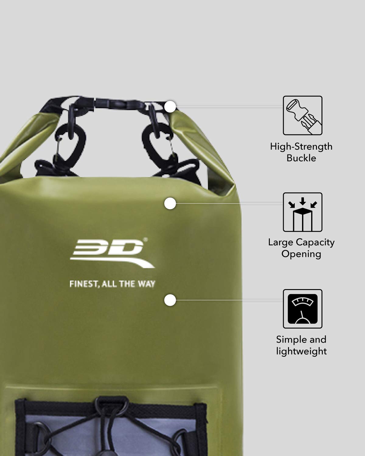 3D MAXpider Roll Top Dry Bag Backpack 30L, Waterproof Lightweight Floating Marine Drybag - Detachable Straps, Mesh Front Pocket - Travel, Hiking, Fishing, Swimming, Boating, Kayaking, Camping (Green)