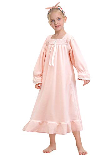 PUFSUNJJ Girls Princess Nightgown,Winter Long Sleeve Flannel Nightdress Pajamas Dress Kids 3-12 Years Lightpink
