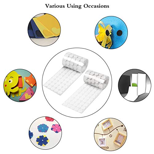 Hompie 1200pcs (600 Pair Sets) 15mm Diameter Sticky Back Hook Coins, Self Adhesive Dots Loop Tapes for DIY Crafts Office Classroom (White)