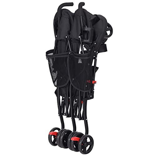 HONEY JOY Double Stroller, Compact Lightweight Stroller Side by Side, Adjustable Canopy, Cup Holder & Storage Bag, Travel Stroller for Airplane, Foldable Twin Umbrella Stroller for Infant and Toddler