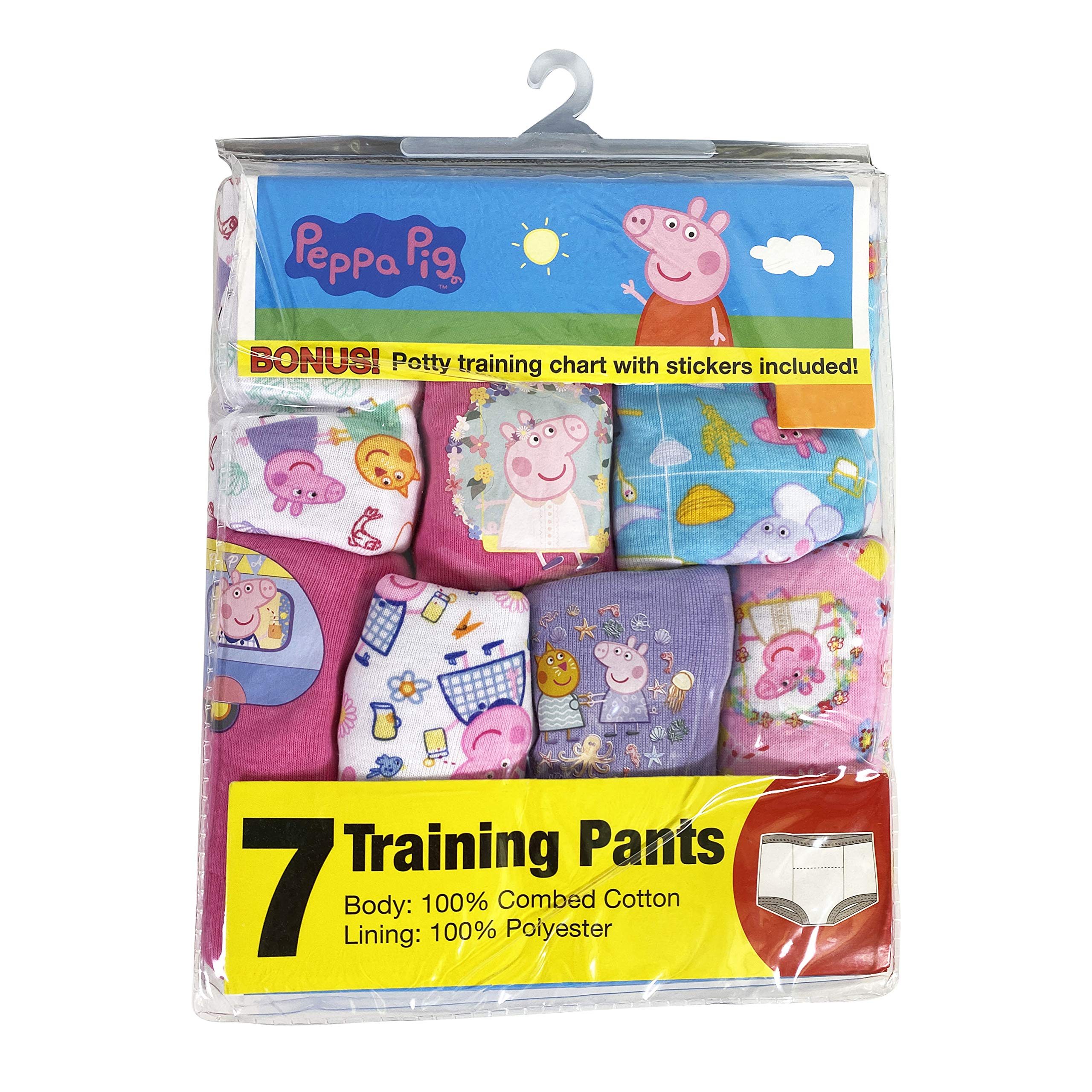 Peppa Pig Girls Toddler Potty Starter Kit Includes Stickers and Tracking Chart Sizes 18M, 2T, 3T and 4T, 7-Pack Training Pant
