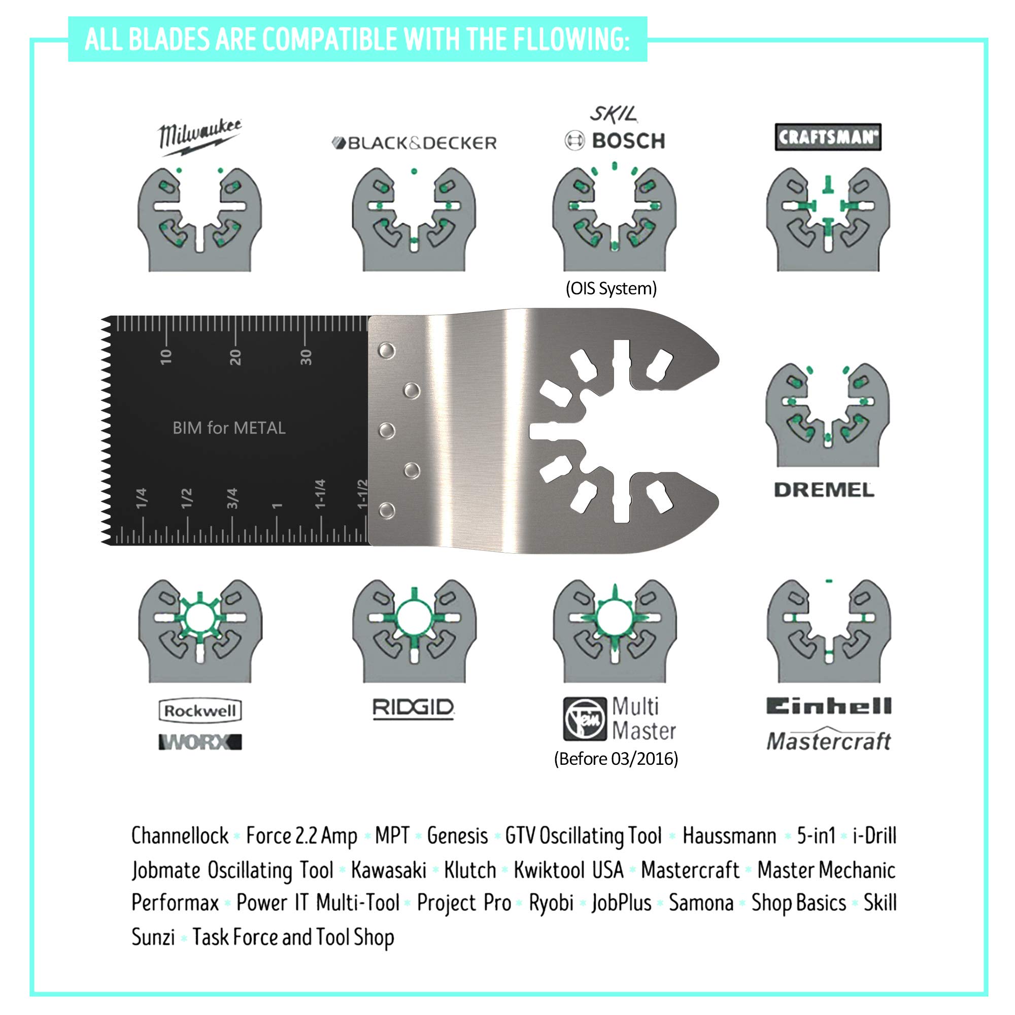 20Pcs Metal Wood Oscillating Multitool Quick Release Saw Blades Kit fit Fein Multimaster Porter Cable Bosch Dremel Craftsman Ridgid Ryobi Makita Milwaukee Dewalt Rockwell Chicago Set (20Pcs)