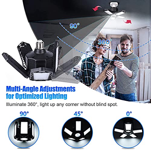 JMTGNSEP LED Garage Lights 2 Pack Eqv. 100W Garage Light 10000LM Screw in LED Garage Light 5 Panel Deformable Garage Lighting Fixtures 6500K LED Shop Light Bulb for Garage Workbench Basement Attic