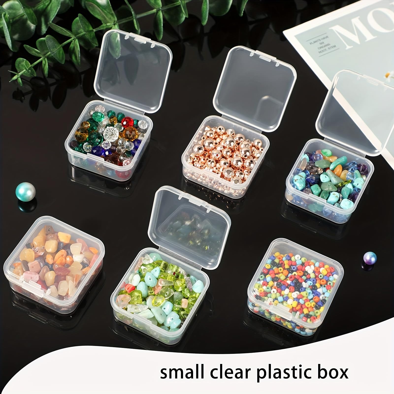 42pcs small clear plastic bead storage container boxes, mini container boxes, small containers with lids, for storing small items, handicrafts, nail art, jewelry, hardware, diamond paintings