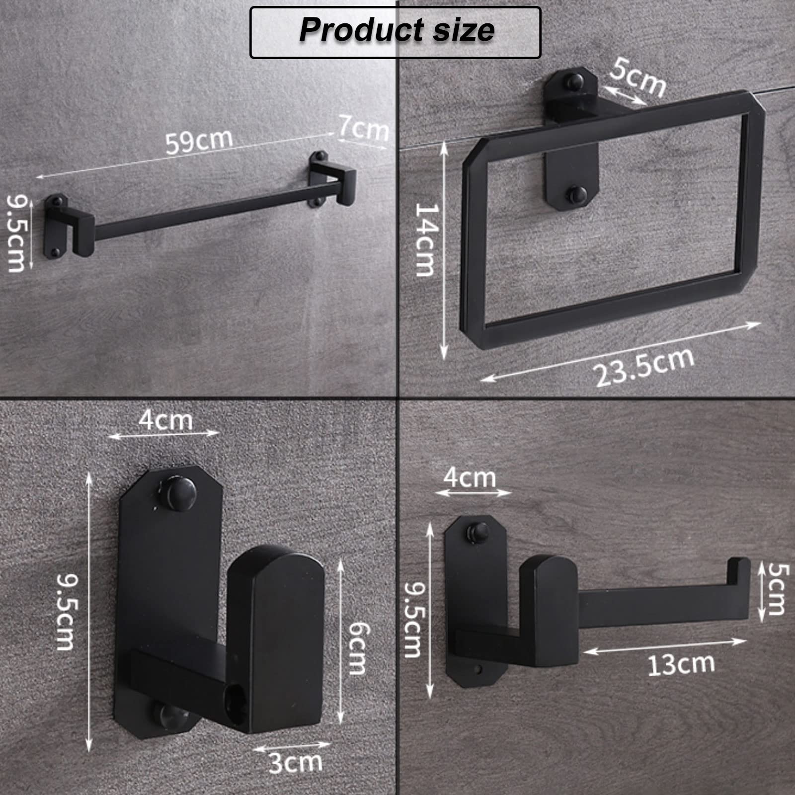 8Piece Matte Black Bathroom Hardware Set, 24inch Bathroom Towel bar+Towel Ring+Toilet Paper Holder+ Robe Towel Hook,Bathroom Accessory Set Matte Black Wall Mounted
