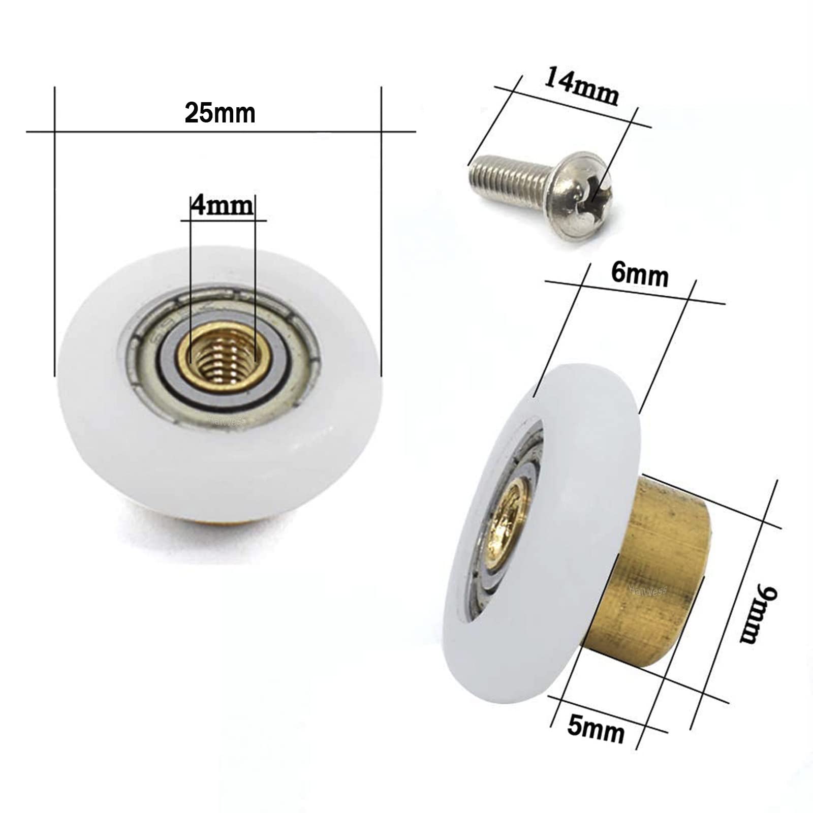 4pcs x Shower Door Rollers,Roller Diameter 19/23/25mm for The Bathroom Pan Glass Sliding Door Pulleys/Runners/Wheels (25mm)