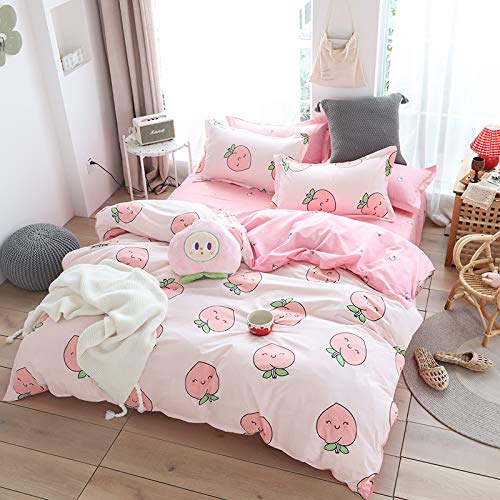 Erosebridal 5 Pieces Peach Bedding Set: Duvet Cover+Bed Sheets (Twin Size)