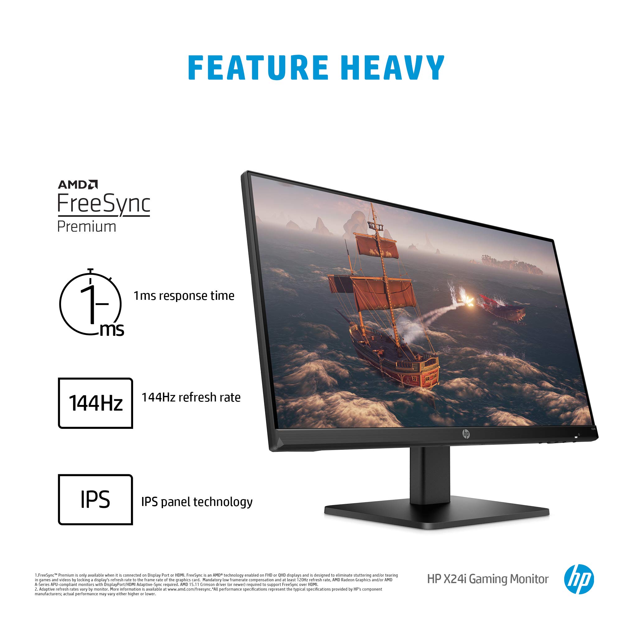 HP 24-inch Full HD IPS Gaming Monitor with Tilt Adjustment and AMD FreeSync Premium Technology (X24i, Black)