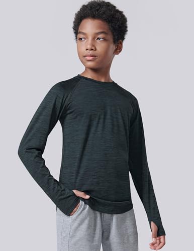 3 Pack: Youth Boys Long Sleeve Shirts Dry Fit Athletic Clothes for Teens, Kids Active Performance Tshirts with Thumb Holes (Set 1, Large)